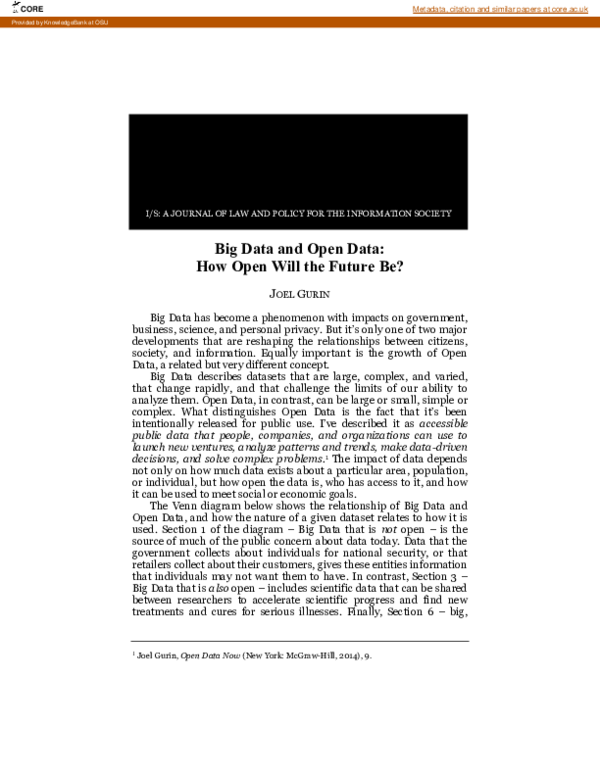 (PDF) Big Data and Open Data: How Open Will the Future Be?