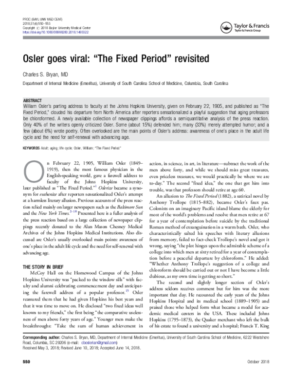 (PDF) Osler goes viral: “The Fixed Period” revisited