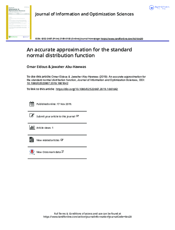 (PDF) An accurate approximation for the standard normal distribution function