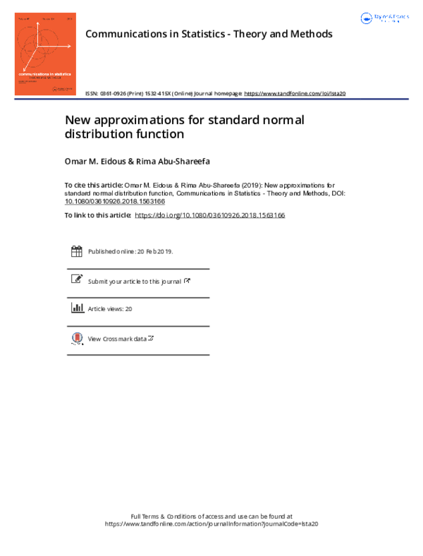 (PDF) New approximations for standard normal distribution function