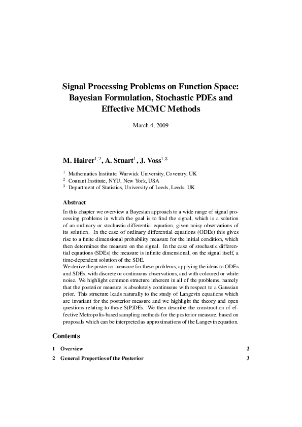 (PDF) Signal processing problems on function space: Bayesian formulation, stochastic PDEs and ...
