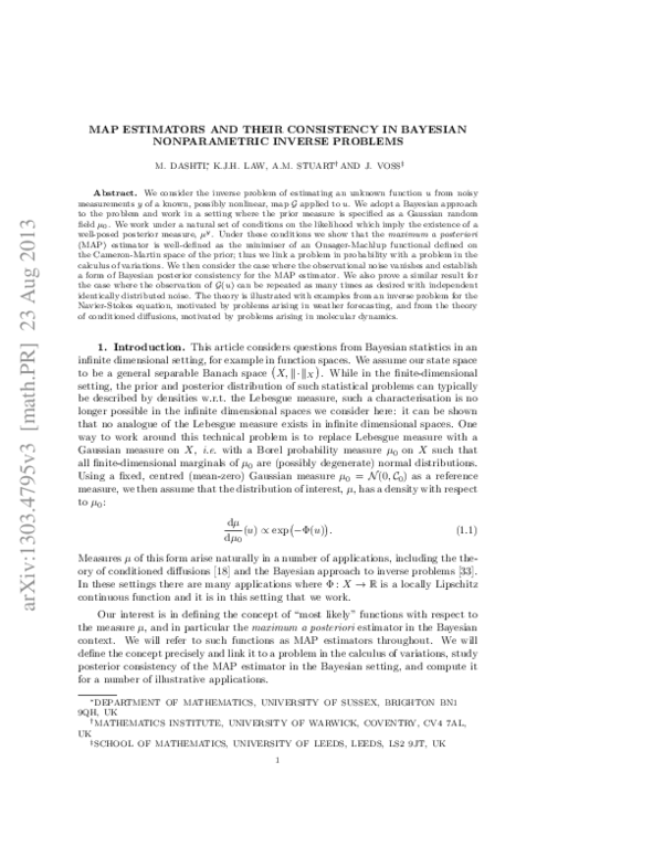 (PDF) MAP estimators and their consistency in Bayesian nonparametric inverse problems