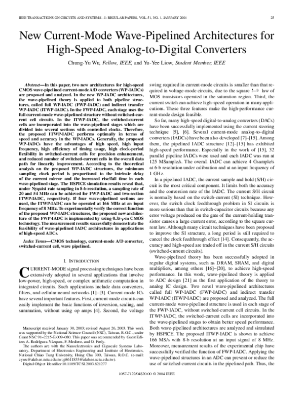 (PDF) New Current-Mode Wave-Pipelined Architectures for High-Speed Analog-to-Digital Converters