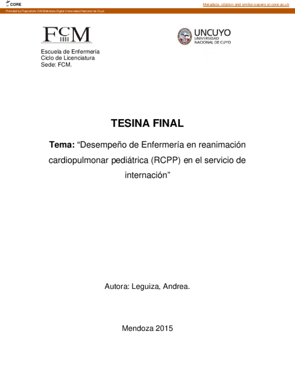 (PDF) Desempeño de enfermería en reanimación cardiopulmonar pediátrica ...