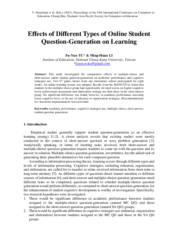 (PDF) Effects of different types of online student question-generation ...