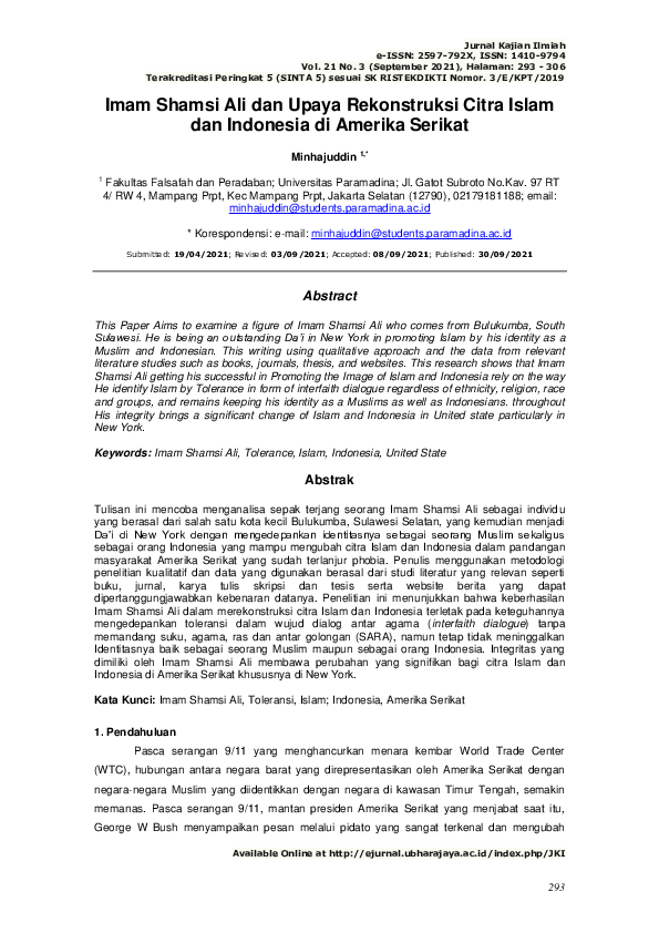 (PDF) Imam Shamsi Ali dan Upaya Rekonstruksi Citra Islam dan Indonesia ...