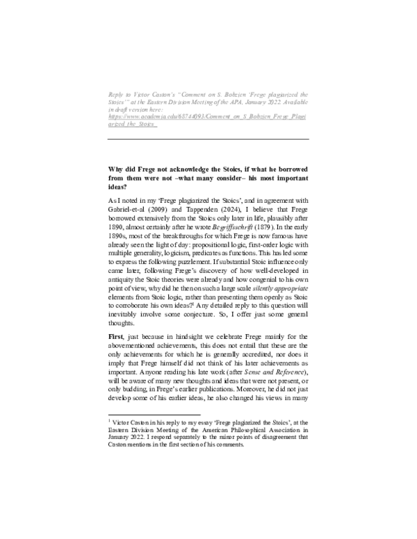 (PDF) Why did Frege not acknowledge the Stoics?