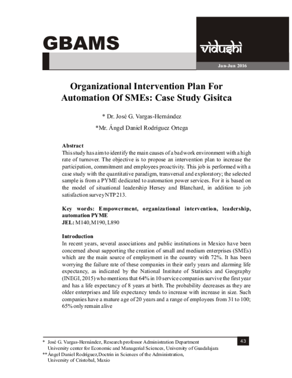 (PDF) Organizational Intervention Plan For Automation Of SMEs: Case ...