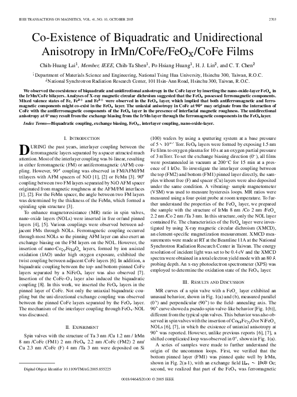 (PDF) Co-existence of biquadratic and unidirectional anisotropy in IrMn ...