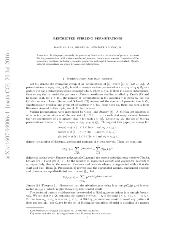 (PDF) Restricted Stirling permutations