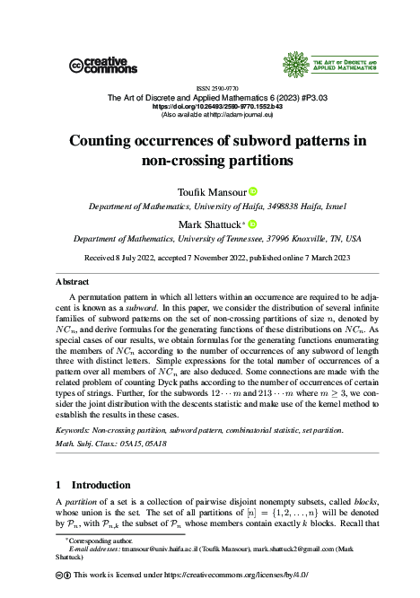 (PDF) Counting occurrences of subword patterns in non-crossing partitions
