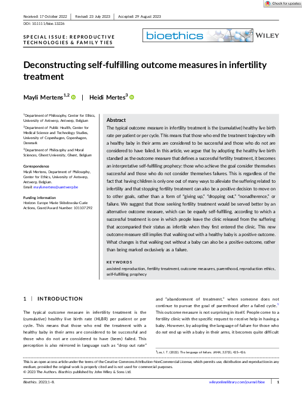 (PDF) Deconstructing self-fulfilling outcome measures in infertility treatment