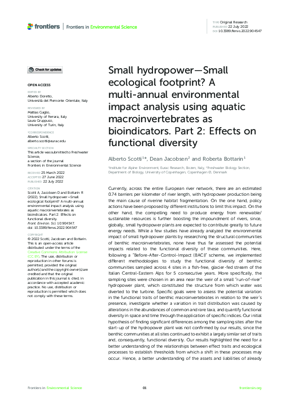 (PDF) Small hydropower—Small ecological footprint? A multi-annual ...