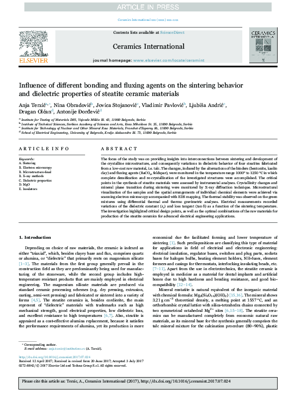 (PDF) Influence of different bonding and fluxing agents on the sintering behavior and dielectric ...