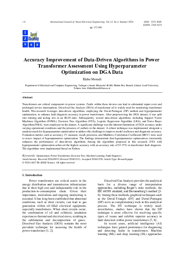 Pdf Accuracy Improvement Of Data Driven Algorithms In Power Transformer Assessment Using