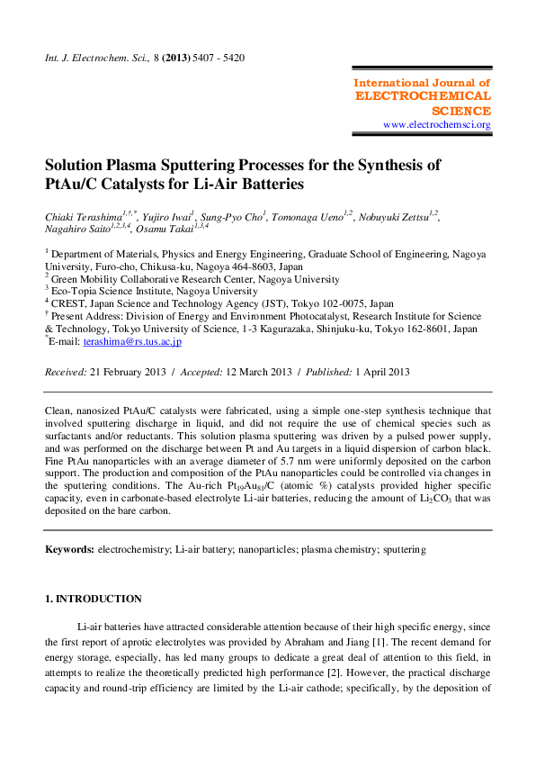 (PDF) Solution Plasma Sputtering Processes for the Synthesis of PtAu/C Catalysts for Li-Air ...