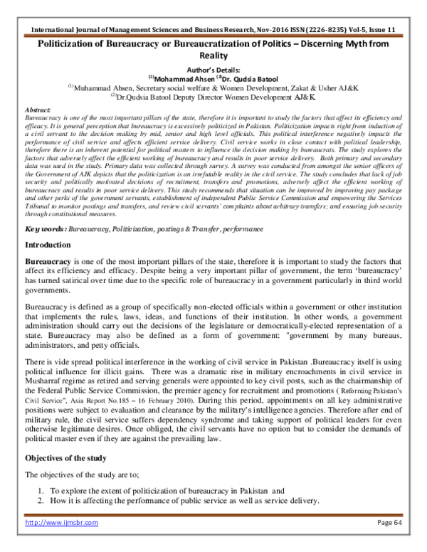 (PDF) Politicization of Bureaucracy or Bureaucratization of Politics ...