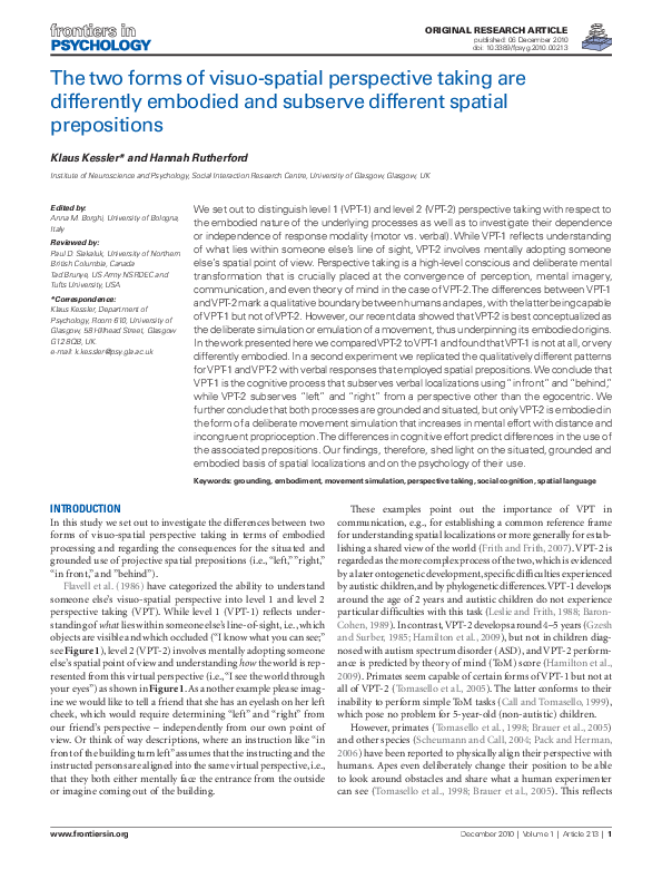 (PDF) The two forms of visuo-spatial perspective taking are differently ...