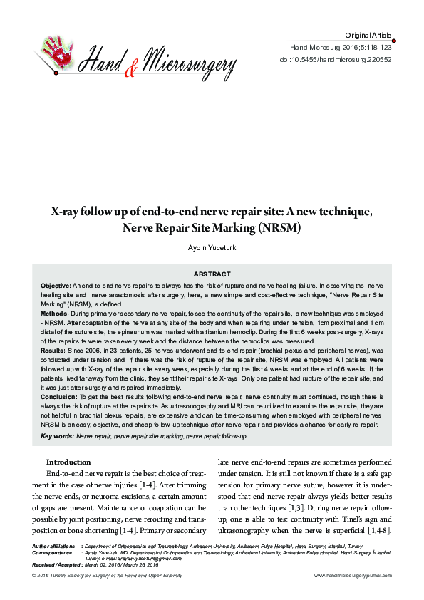 (PDF) X-ray follow up of end-to-end nerve repair site: A new technique ...