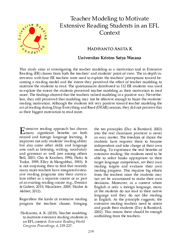 (PDF) Teacher Modeling to Motivate Extensive Reading Students in an EFL ...