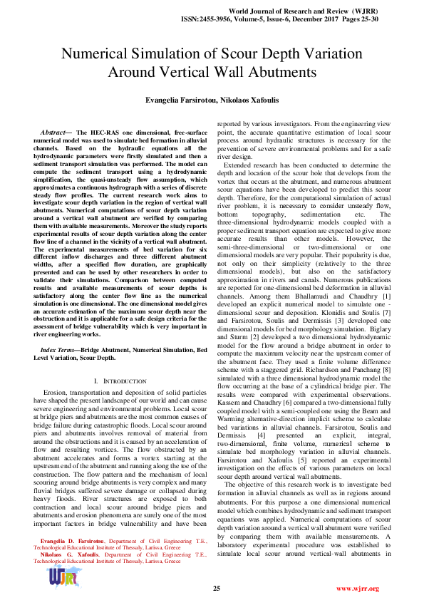 (PDF) Numerical Simulation of Scour Depth Variation Around Vertical Wall Abutments