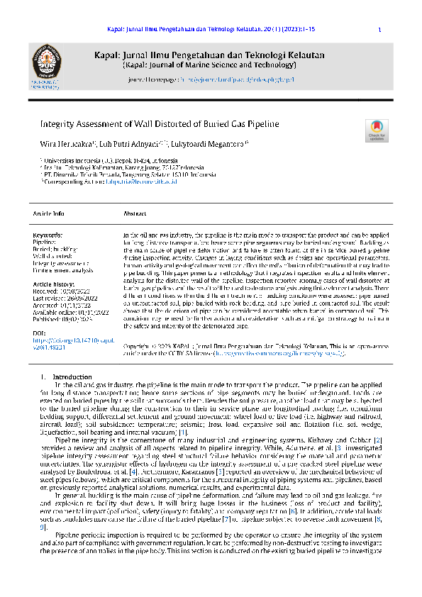 (PDF) Integrity Assessment of Wall Distorted of Buried Gas Pipeline