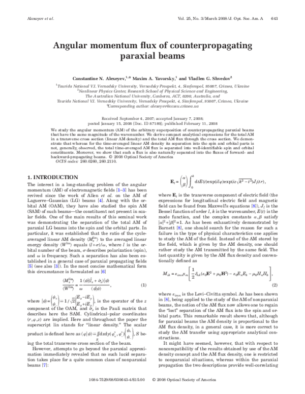 (PDF) Angular momentum flux of counterpropagating paraxial beams