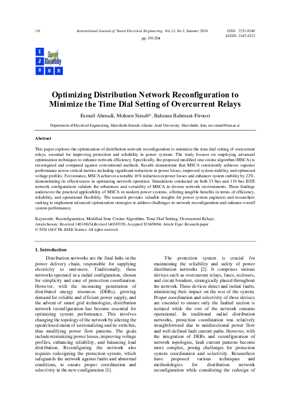 (PDF) Optimizing Distribution Network Reconfiguration to Minimize the Time Dial Setting of ...