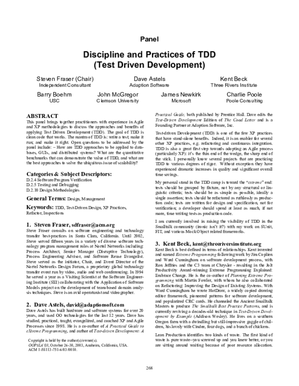 (PDF) Discipline and practices of TDD