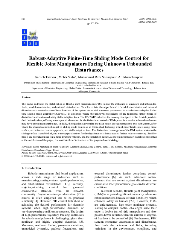 (PDF) Robust-Adaptive Finite-Time Sliding Mode Control for Flexible Joint Manipulators Facing ...