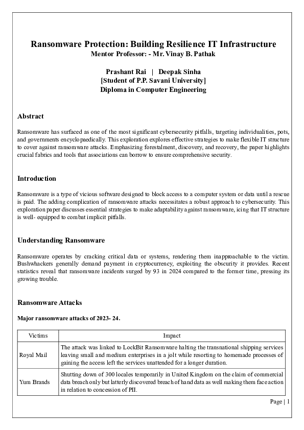 (PDF) Ransomware Protection: Building Resilience IT Infrastructure