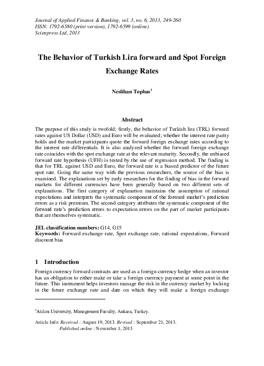 (PDF) The Behavior of Turkish Lira forward and Spot Foreign Exchange Rates