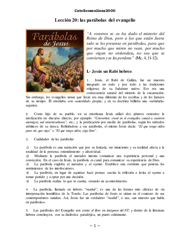 (PDF) Lección 20: Las Parábolas del Evangelio