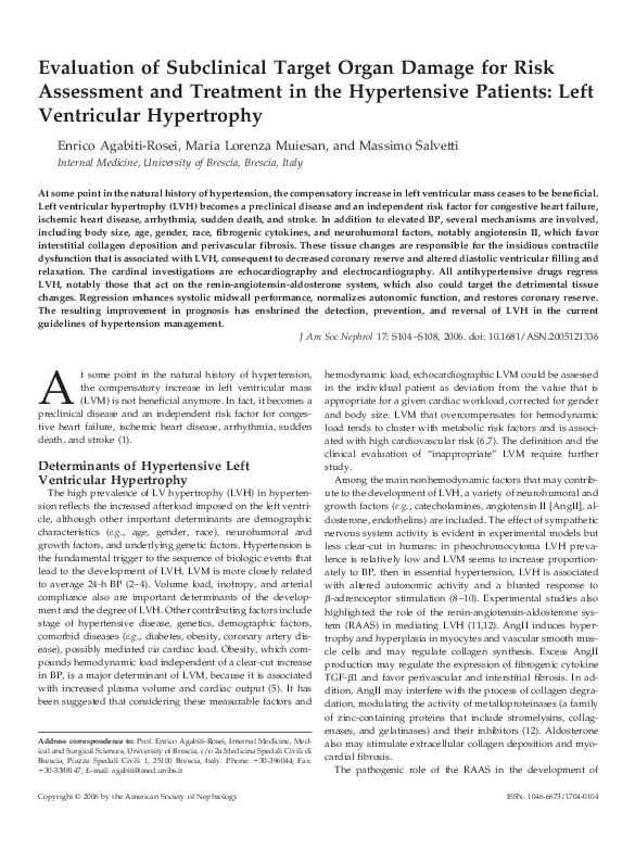 (PDF) Evaluation of Subclinical Target Organ Damage for Risk Assessment ...