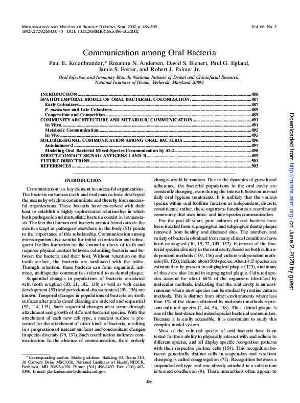 (PDF) Communication among Oral Bacteria