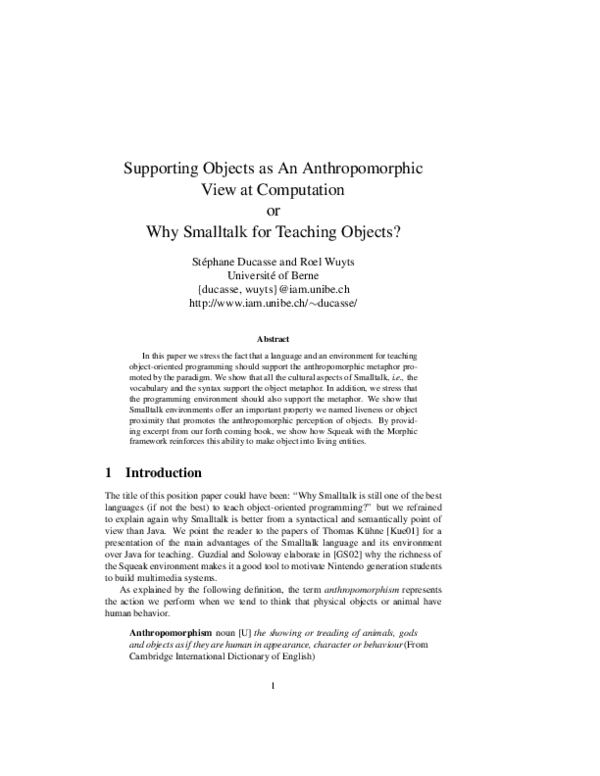 (PDF) Supporting Objects as An Anthropomorphic View at Computation or ...