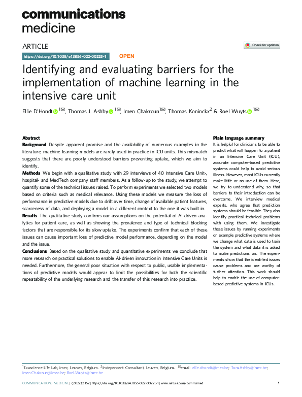 (PDF) Identifying and evaluating barriers for the implementation of machine learning in the ...