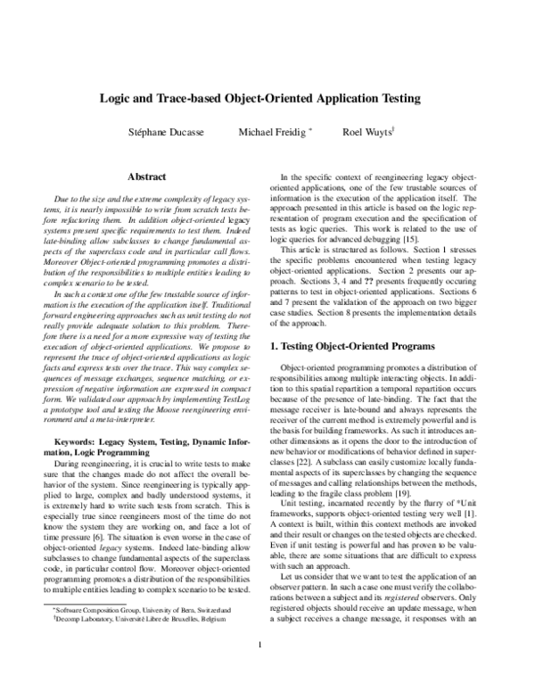 (PDF) Logic and trace-based object-oriented application testing