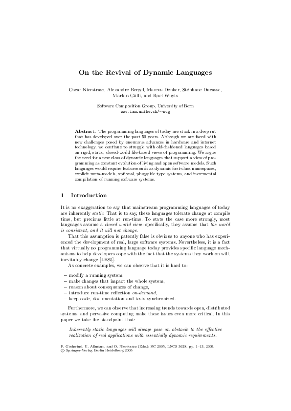 (PDF) Reviving Dynamic Programming Languages