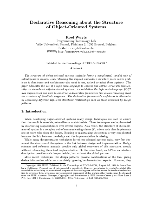 (PDF) Declarative reasoning about the structure of object-oriented systems