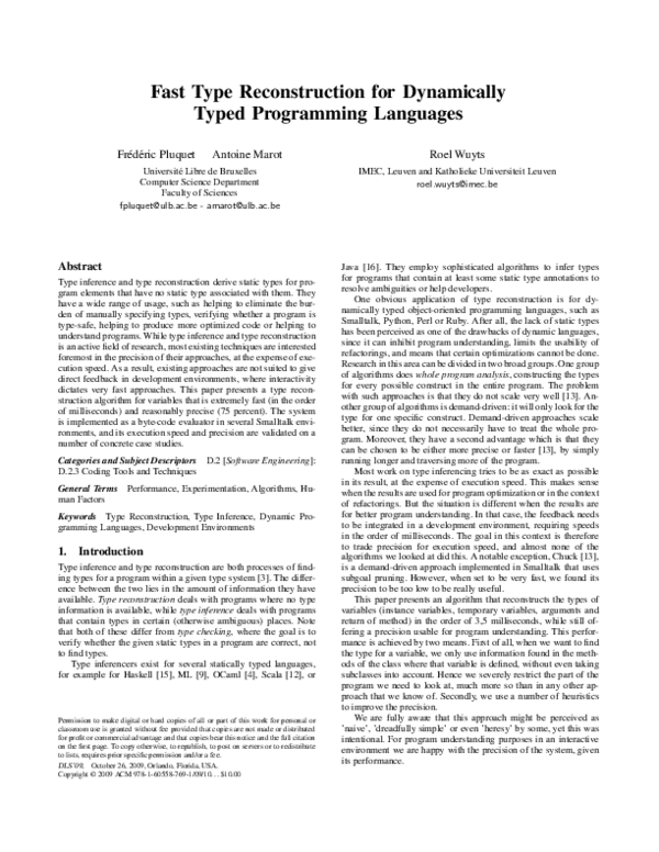 (PDF) Fast type reconstruction for dynamically typed programming languages