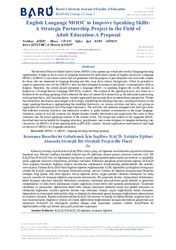 (PDF) English Language MOOC to Improve Speaking Skills: A Strategic Partnership Project in the ...