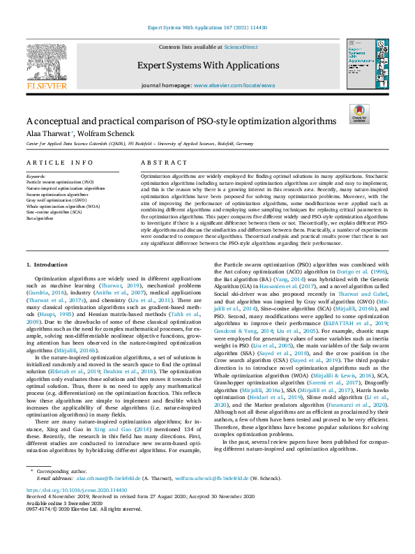 (PDF) A conceptual and practical comparison of PSO-style optimization algorithms