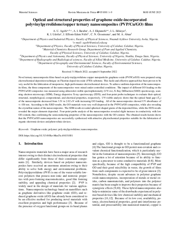 (PDF) Optical and structural properties of graphene oxide-incorporated polyvinylpyrrolidone ...