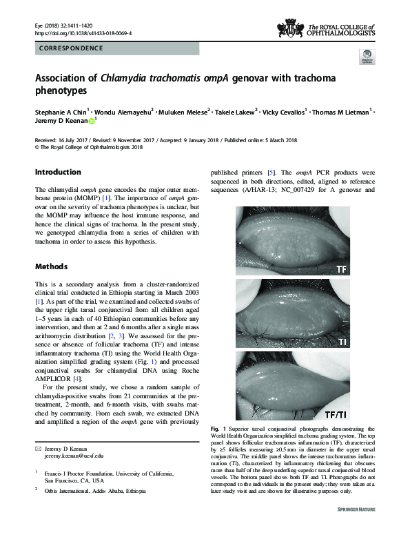 (PDF) Association of Chlamydia trachomatis ompA genovar with trachoma ...