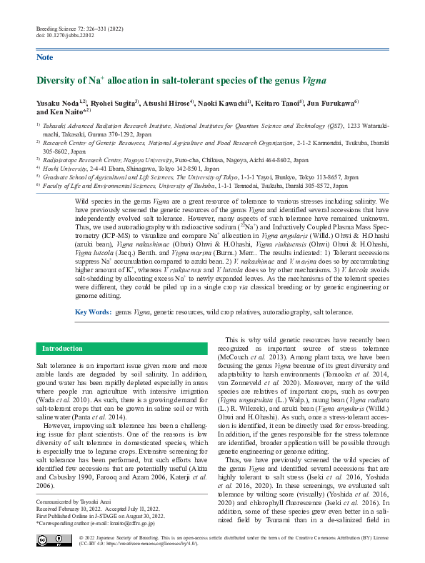 (PDF) Diversity of Na+ allocation in salt-tolerant species of the genus ...