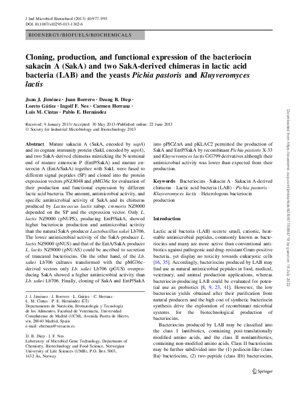 (PDF) Cloning, production, and functional expression of the bacteriocin ...