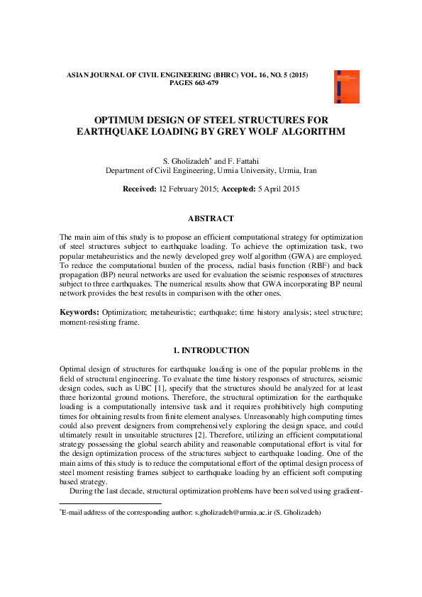 (PDF) Optimum Design of Steel Structures for Earthquake Loading by Grey Wolf Algorithm