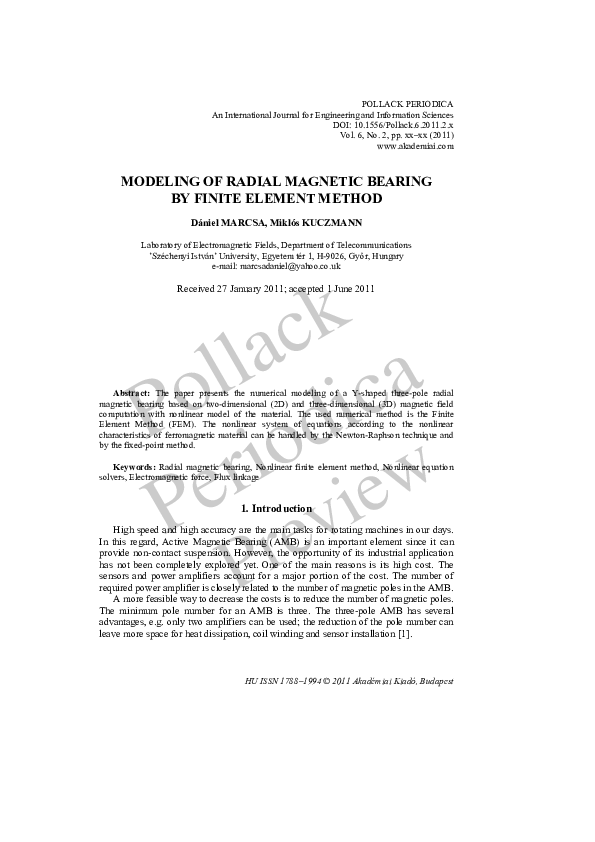 Pdf Modeling Of Radial Magnetic Bearing By Finite Element Method
