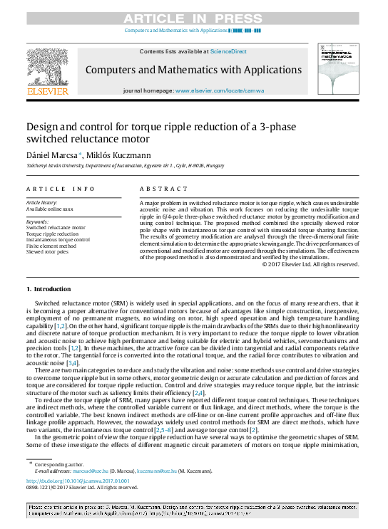 Pdf Design And Control For Torque Ripple Reduction Of A 3 Phase Switched Reluctance Motor